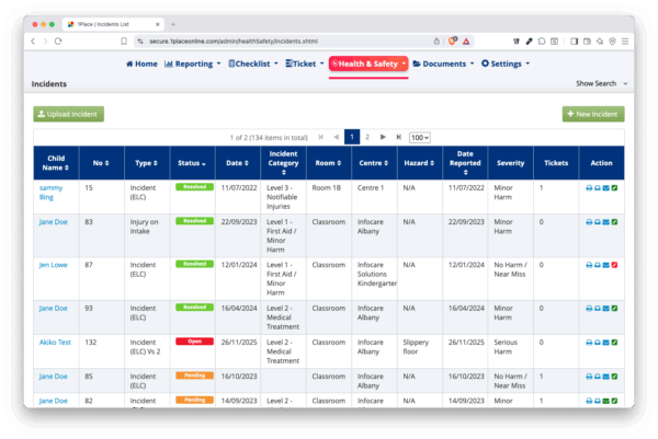 Incident & Hazard Manager - 1Place Childcare